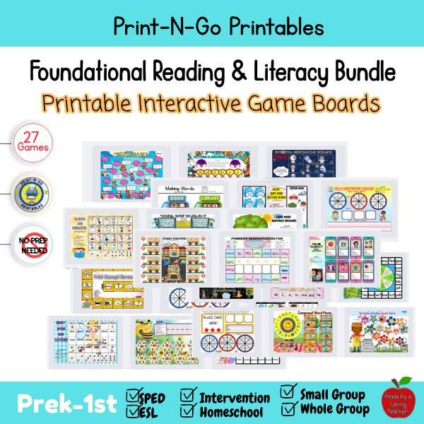 27 Printable Literacy Game Boards (PDF) | PreK–1st Grade | Phonics ...
