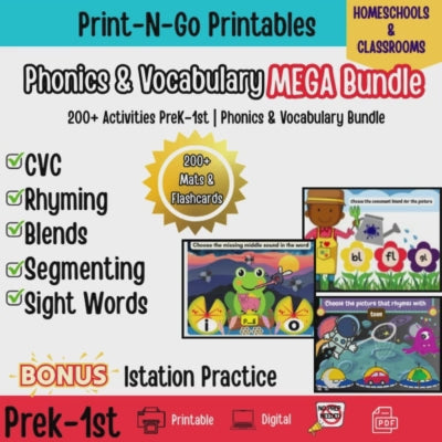 Phonics & Vocabulary Mega Bundle | PreK–1st | 200+ Literacy Game Mats ...